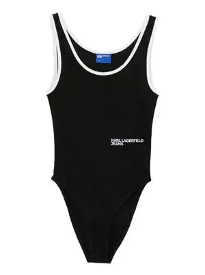 Karl Lagerfeld Ribbed-knit Logo-print Bodysuit - Black