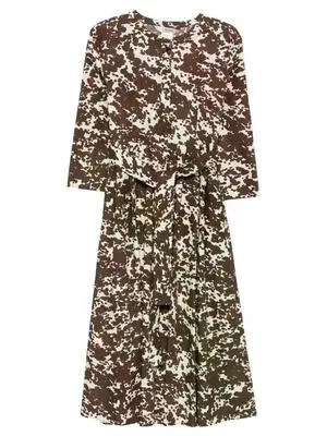 Max Mara Cow-print Belted Midi Dress - Brown
