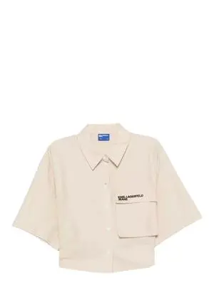 Karl Lagerfeld Logo-embroidered Crop Shirt - Neutrals