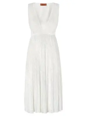 Missoni V-neck Pleated Midi Dress - White