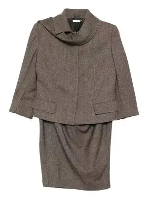 Alexander McQueen 2005 Tailored Wool Skirt Suit Set - Brown