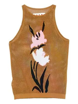Marni Floral-intarsia Mesh Top - Brown