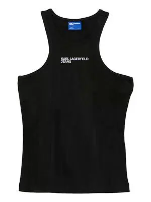 Karl Lagerfeld Logo-print Ribbed-knit Top - Black