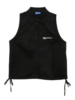 Karl Lagerfeld Logo-embroidered Drawstring-hem Top - Black