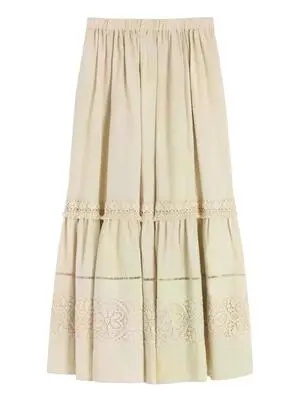 Max Mara Beige Linen Lace-insert Tiered Skirt - Neutrals