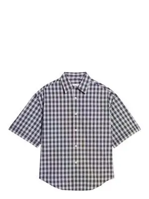 AMI Paris Gingham Pattern Short-sleeved Shirt - Blue