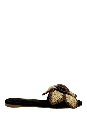 PALOMA BARCELO Flower-appliqué Flat Sandals - Brown