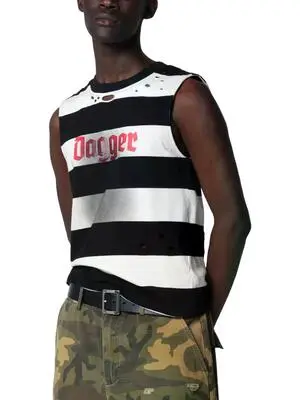 DAGGER Striped Distressed Vest - Black