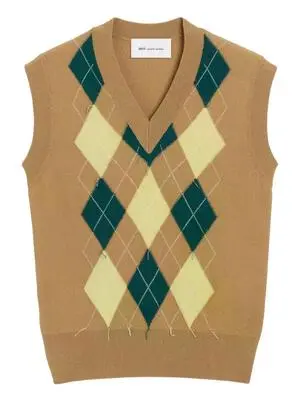 AMI Paris Argyle Intarsia Sleeveless Sweater - Neutrals