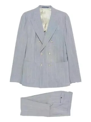 Eleventy Pinstripe Pleated Suit - Blue