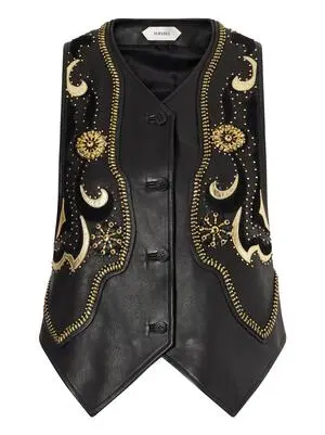 Versace Embellished Leather Vest - Black