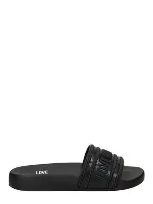 Moschino Logo-embossed Slides - Black