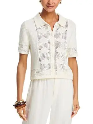 Velvet By Graham & Spencer Short Sleeve Collared Cardigan - Milk White