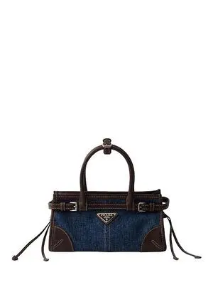 Prada Small Denim And Leather Handbag - Blue