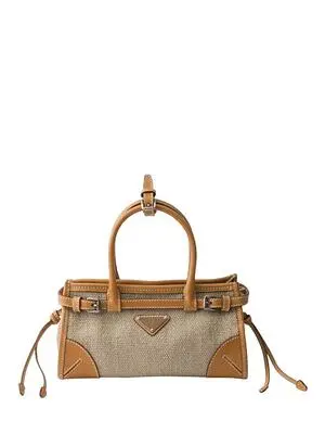 Prada Small Linen And Leather Handbag - Neutral