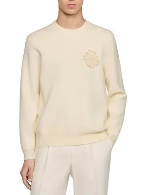 Sandro Crochet Flower Knit Sweatshirt - Ecru