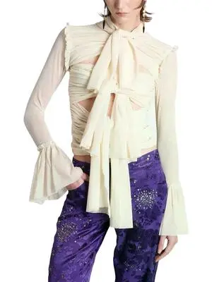 SIEDRES Cut-out Pussy-bow Top - Neutrals