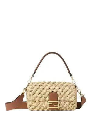 FENDI Medium Baguette Raffia Shoulder Bag