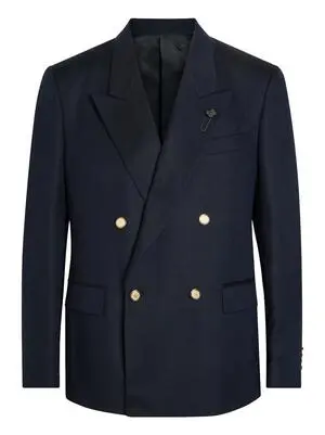 LARDINI Double-breasted Cashmere And Wool-blend Blazer Navy