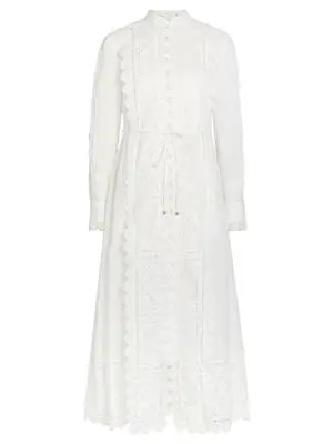 Zimmermann Aster Embroidered Belted Ramie Midi Dress - Ivory