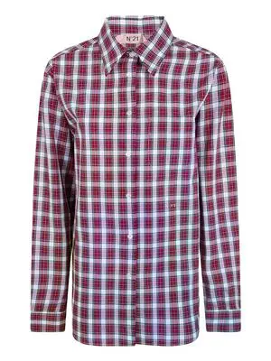 N°21 Check-patterned Shirt With Embroidered Logo - Red