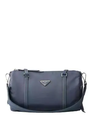 Prada Large Re-nylon And Saffiano-leather Duffle Bag - Blue