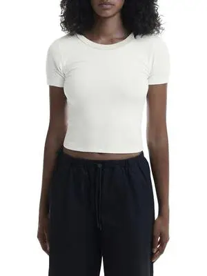 On Ribbed Knit Cropped T-shirt - Ivory