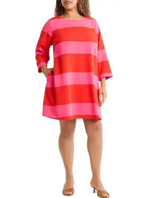 SUGARLIPS Striped Mini Shift Dress - Fuchsia-red