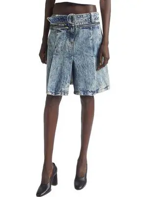 Vaquera Denim Car Wash Pleated Skirt - Blue