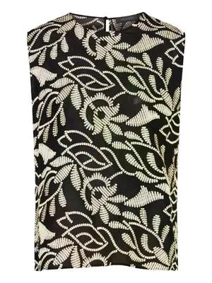 ELENA MIRÒ Leaf-embroidered Sleeveless Top - Black