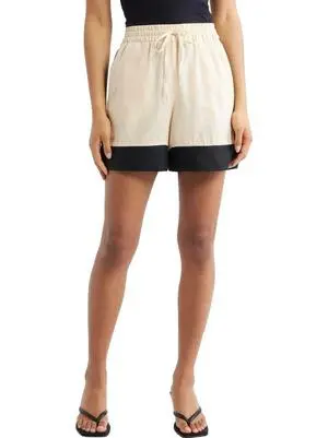 Mango Colorblock Linen Shorts - Ecru