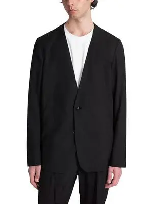 Attachment Collarless Single-breasted Jacket - Black