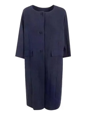 DANIELA GREGIS Crochet-button Linen Coat - Blue