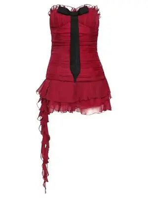 KENZIE KLAMBIE Ruched Ruffled Mini Dress - Red