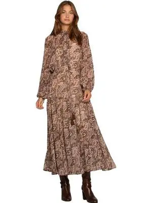 BELLE & BLOOM Printed Maxi Dress With Beaded Waist Tie