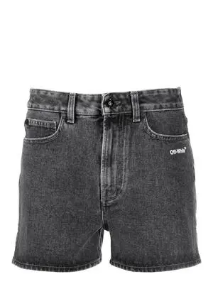 Off-White Diag-stripe Denim Shorts - Grey