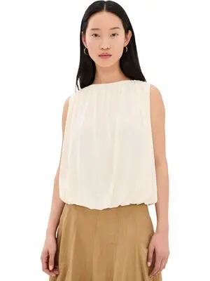 Vince Sleeveless Gathered Boatneck Top - Porcelain