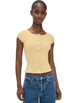 Free People Ribbed Button-down Cardigan - Yellow