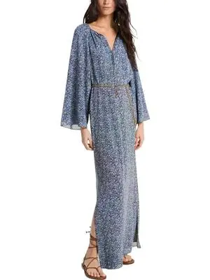 Michael Kors Floral Print V-neck Kaftan - Blue