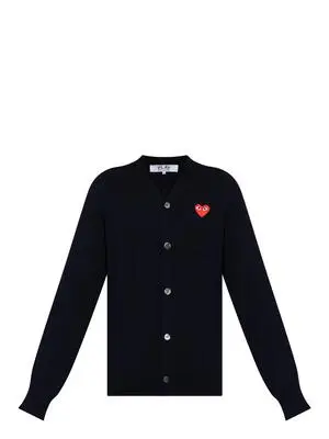 Play Comme Des Garcon Wool Cardigan With Patch - Grey