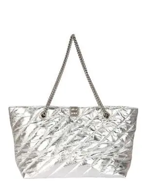 Balenciaga Metallized Quilted Crush Carry All Tote Bag - Silver