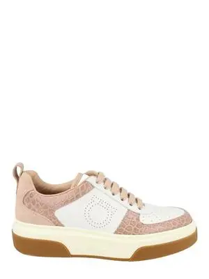 FERRAGAMO Cassina Low Leather Sneakers - Beige Khaki