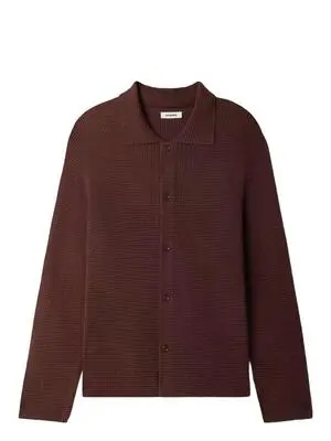 Sandro Waffle-knit Button-front Shirt - Brown