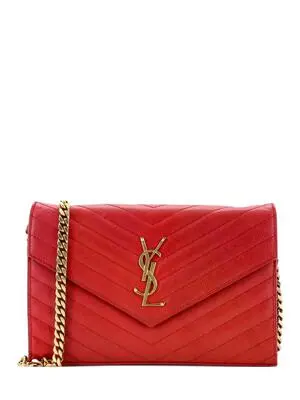 Saint Laurent Classic Monogram Wallet On Chain - Red