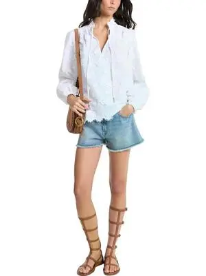 Michael Kors Embroidered Ruffled Blouse - White