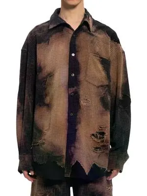 FENG CHEN WANG Distressed-effect Checked Shirt - Brown