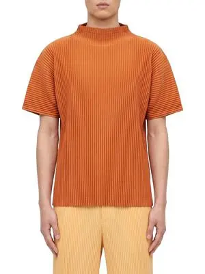 Issey Miyake Pleated Polyester T-shirt Orange