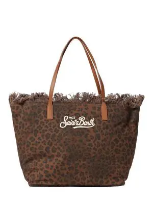 MC2 SAINT BARTH MC2 Saint Barth Cotton Blend Shoulder Bag With Logo And Fringe Brown
