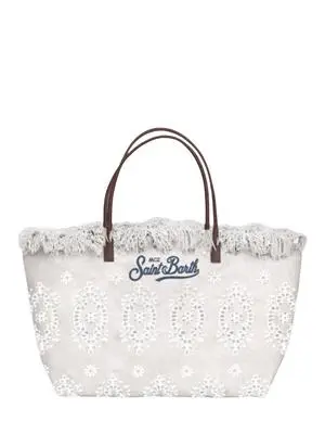 MC2 SAINT BARTH MC2 Saint Barth Cotton Blend Shoulder Bag With Logo And Fringe White 1