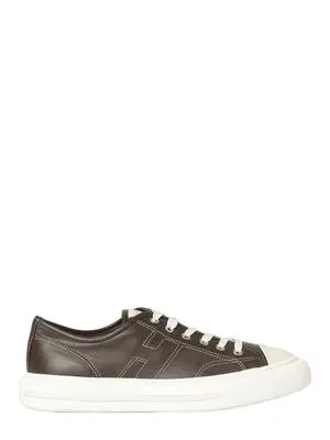 HOGAN Hogan Rebel Low-Top Sneakers In Smooth Calfskin With Embroidered Side H Logo